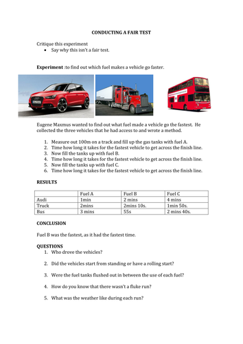 Designing a Fair Test | Teaching Resources