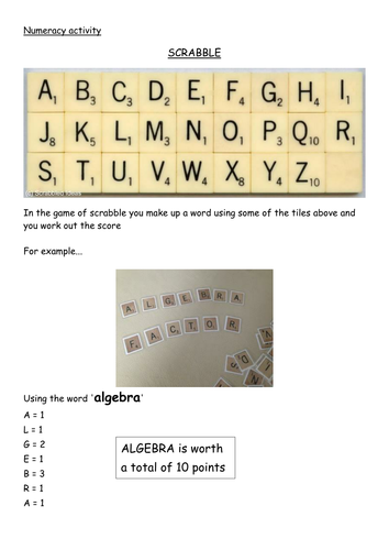 Numeracy/literacy activity - Scrabble | Teaching Resources