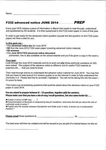 F332 (Salters) Advance notice 2014 - TASK & Q's | Teaching Resources