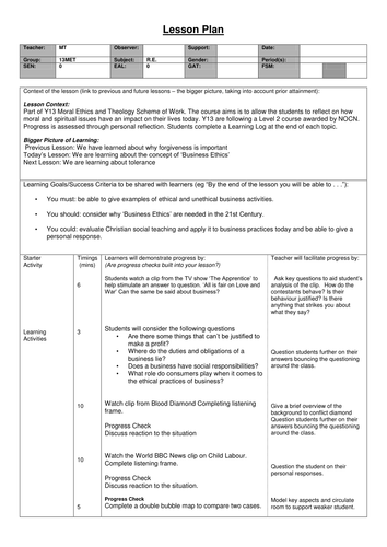 Business ethics lesson plans