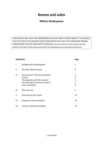 Romeo and Juliet guide and activities | Teaching Resources