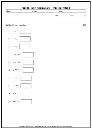 Simplifying Expressions - multiplication | Teaching Resources Simplifying Expressions - multiplication | Teaching Resources