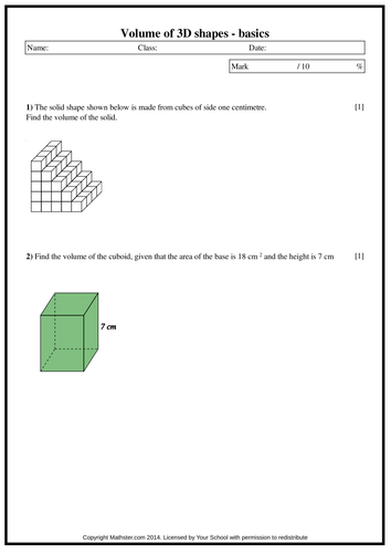 Volume of Solids - basic | Teaching Resources