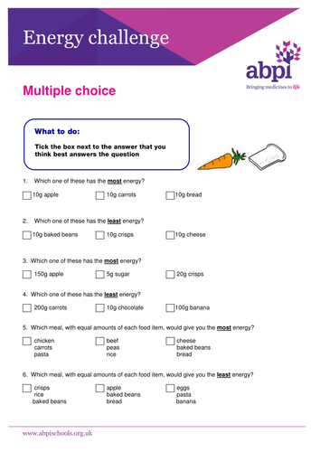 Energy Challenge Worksheet | Teaching Resources
