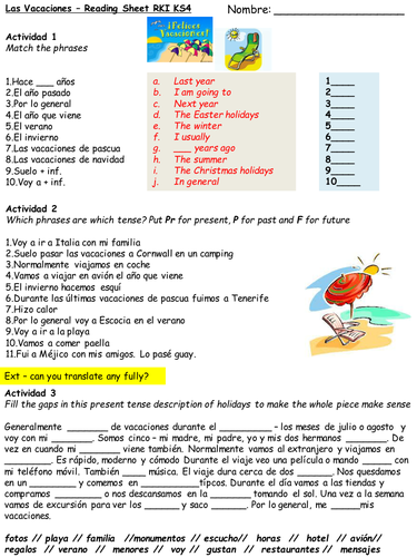 Vacaciones Holidays Revision | Teaching Resources