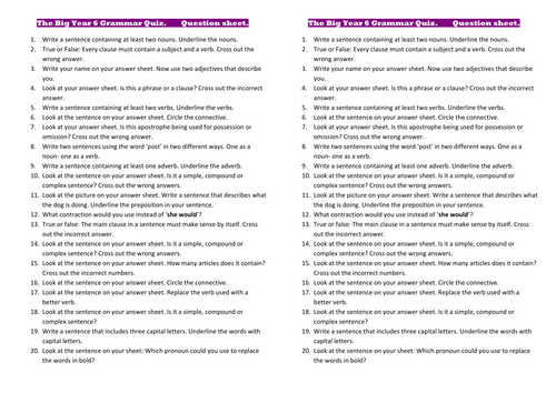 The Big Year 6 Grammar Quiz | Teaching Resources
