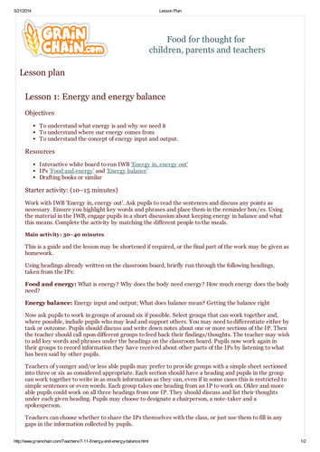 Energy and energy balance | Teaching Resources