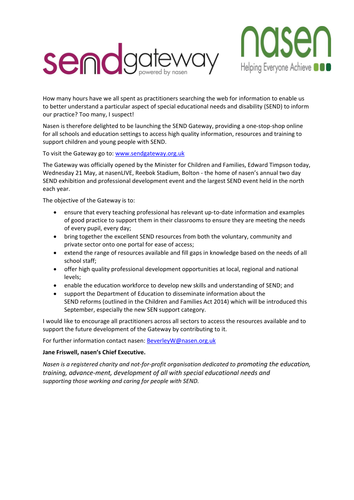 NASEN write about the launch of the SEND gateway | Teaching Resources