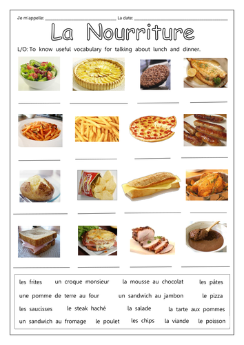 La nourriture - le déjeuner et le dîner | Teaching Resources