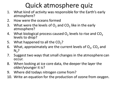Quick quiz on evolution of the atmosphere | Teaching Resources