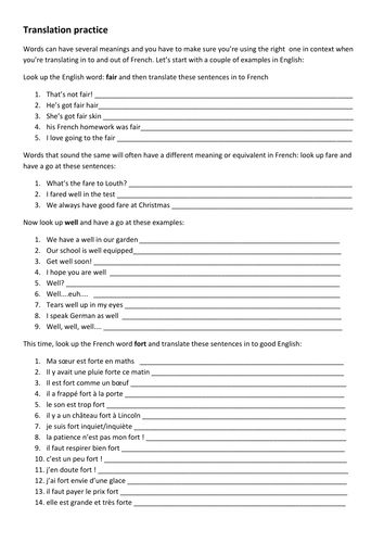 Translating in to French | Teaching Resources
