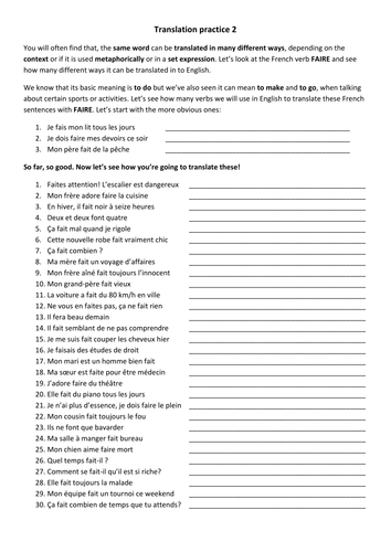 Translating from and in to French | Teaching Resources