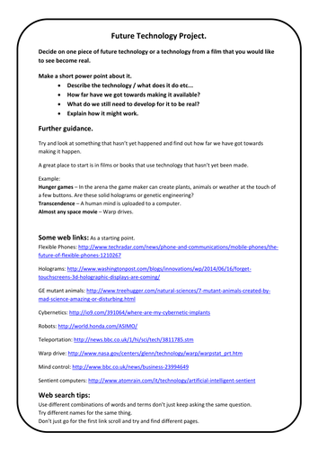 Future technology project | Teaching Resources