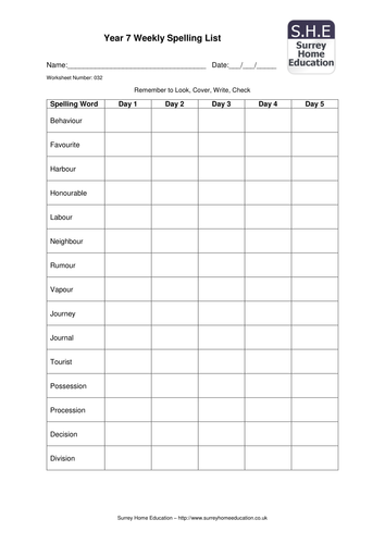 Year 7 Weekly Spelling Lists (Part 2) | Teaching Resources