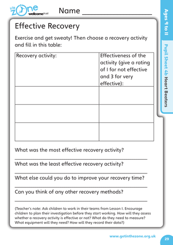 Pupil sheet 4b - Effective Recovery | Teaching Resources