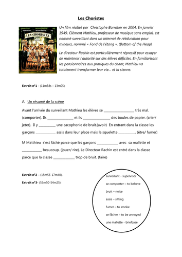 L'imparfait + Les Choristes | Teaching Resources