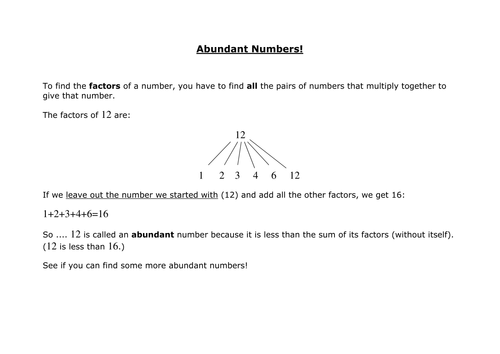 Abundant Numbers | Teaching Resources