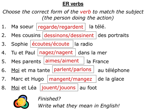 Present ER verbs with different subjects - games | Teaching Resources