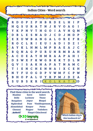 Indian cities word search | Teaching Resources