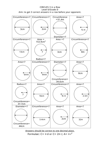 circumference and diameter of a circle 3 in a row | Teaching Resources