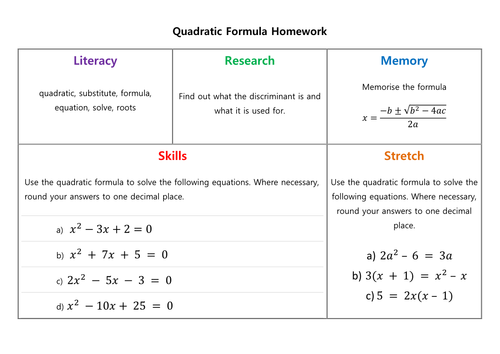 Quadratic formula homework | Teaching Resources Quadratic formula homework | Teaching Resources