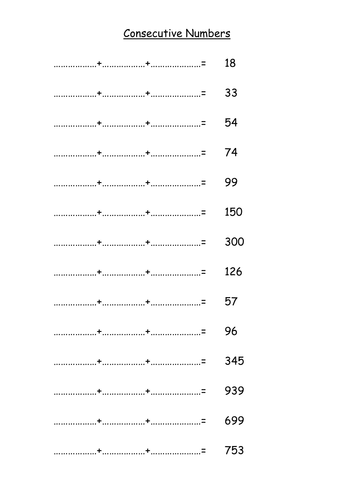 Consecutive Numbers | Teaching Resources Consecutive Numbers | Teaching Resources