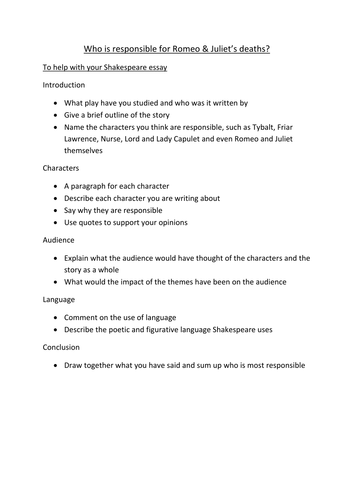 Who is responsible for the deaths of Romeo & Julie | Teaching Resources