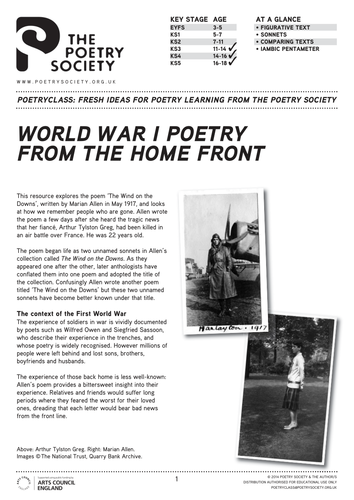 WWI Poetry and the Home Front (Secondary Level) | Teaching Resources