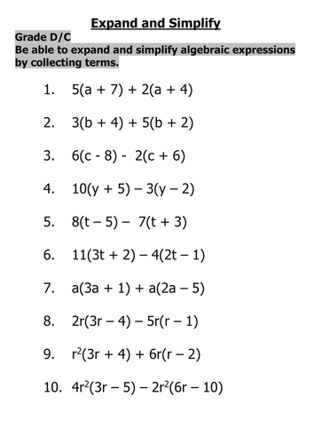 Expand and Simplify Algebraic Expressions by TajHussain - Teaching ... Expand and Simplify Algebraic Expressions by TajHussain - Teaching ...