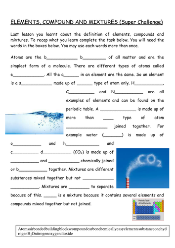 Differentiated Elements, Compounds and Mixtures | Teaching Resources