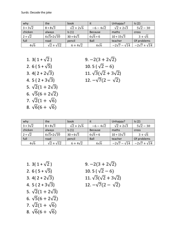 Surds multiplying one bracket by katylnewman | Teaching Resources