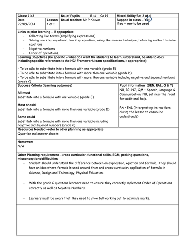 Substituting into formulae | Teaching Resources Substituting into formulae | Teaching Resources