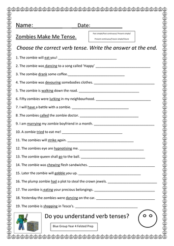 Halloween Grammar/Minecraft/Zombies make me tense. | Teaching Resources