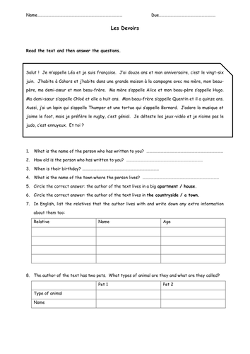 All About Me Reading Comprehension | Teaching Resources