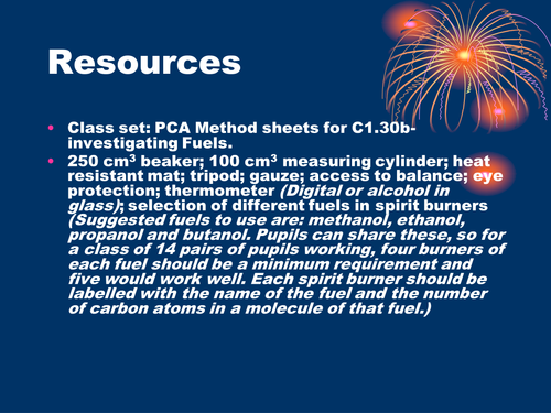 C1.30 Investigating Fuels PCA | Teaching Resources
