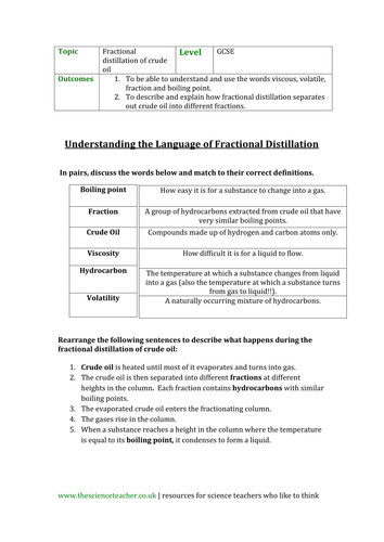 Crude Oil and Fractional Distillation Worksheet by - UK Teaching ...
