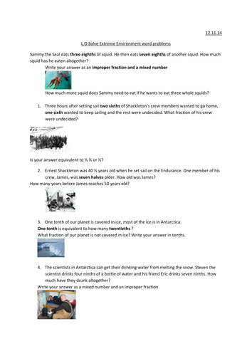 Differentiated Fraction word problems Antarctica | Teaching Resources