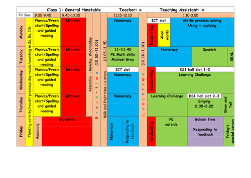 Year 1 - General Class Timetable | Teaching Resources