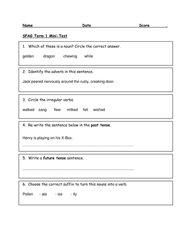 Term 1 SPAG mini-test | Teaching Resources