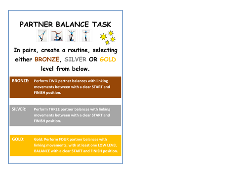Gymnastics balances differentiated task card | Teaching Resources