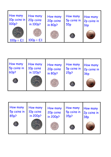 Amounts of coins and division with coins | Teaching Resources