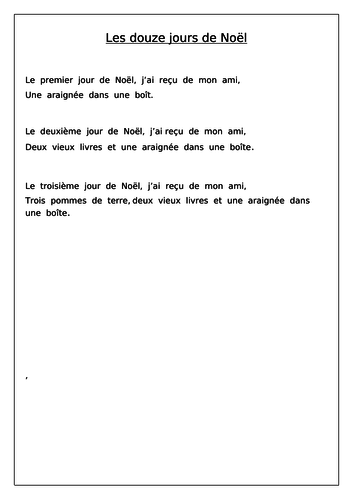 Les 12 Jours de Noël with a difference!!! | Teaching Resources