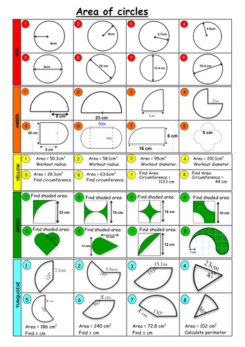 Area of Circle (5 difficulty levels) - with answer | Teaching Resources