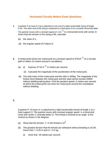 Horizontal Circular Motion Questions | Teaching Resources
