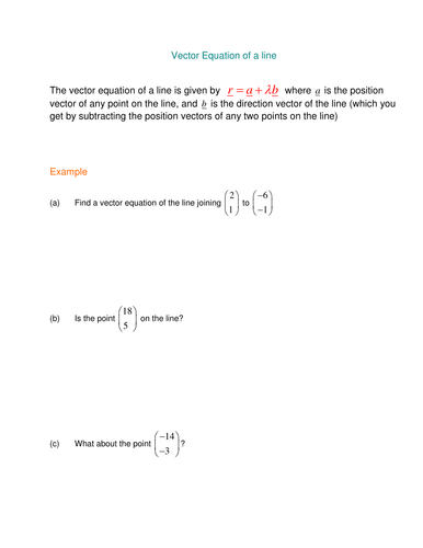 Vector Equation Of A Line | Teaching Resources