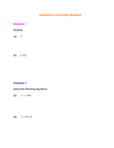 Complex numbers | Teaching Resources