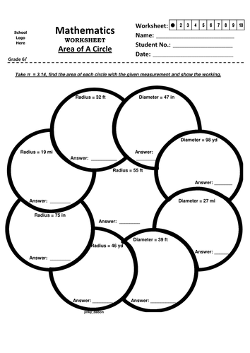 Grade 6 - Area of a Circle (1) (Handout) | Teaching Resources