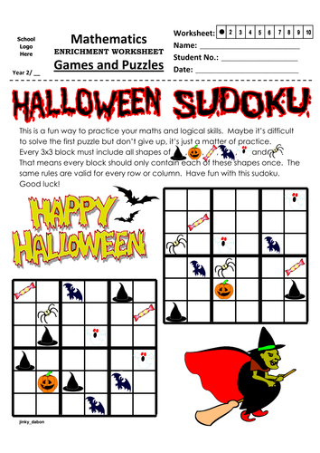 Halloween Themed Sudoku (6x6) | Teaching Resources