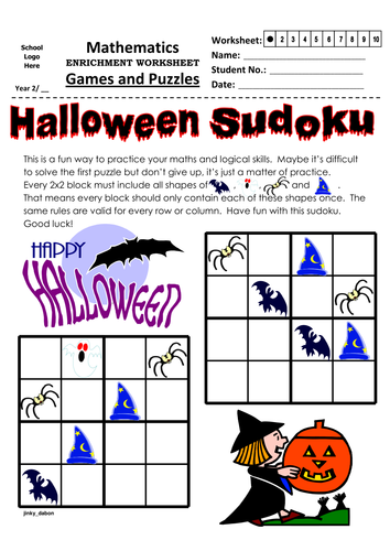 Halloween Themed Sudoku (4x4) | Teaching Resources