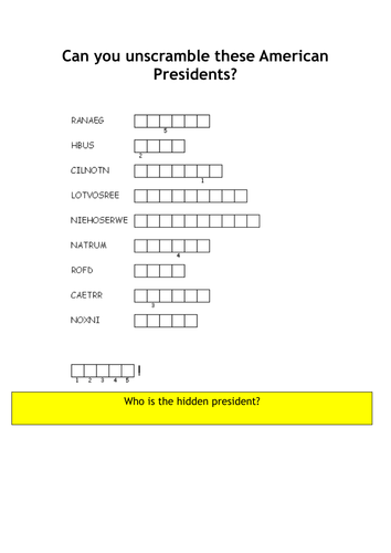 American Presidents Worksheets